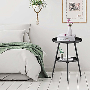 Round Metal Side Table, Small End Table for Indoor Outdoor, Mid Century Modern Decor, Black