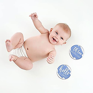 Stork+Sweet Monthly Baby Milestone Cards, Cute Acrylic Cards for Shower Gifts, 13 4in Discs + Canvas Bag, Newborn Gift Set Boys & Girls, Milestone, Blue, 1