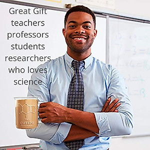 Caffeine Beaker Mug 17 oz (500ml) with Metal Spoon - Chemistry Mug - Borosilicate Glass Coffee Mugs with Handle and Measuring for Coffee/Latte/Tea - Caffeine Molecule Cup - Science Coffee Mug