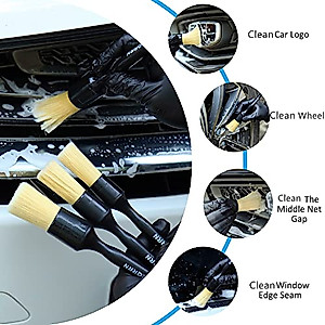 MVEQRRN Boars Hair Ultra Soft Detailing Brushes Set, 4 Pcs Premium Natural Boars Bristles, 1 Pcs Duster Detail Brush for Cleaning Car Interior Dashboard Leather Seat