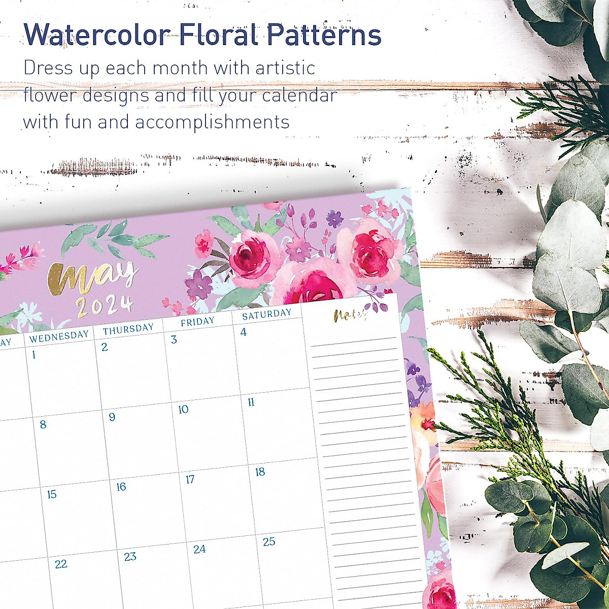 S&O Watercolor Floral Large Tear-Away Table Calendar 2024 - Desktop Calendar Runs from Now to Dec - 12x17in
