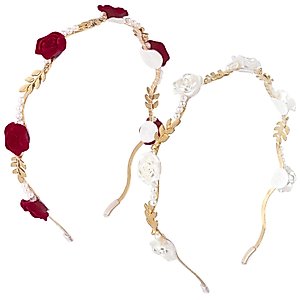 OIIKI 2Pcs Rose Hairband for Women, Metal Gold White Red Flower Floral Headbands, Pearl Hair Band Headpiece Hair Jewelry Accessories for Girls Bride Christmas Valentine Wedding Engagement Birthday