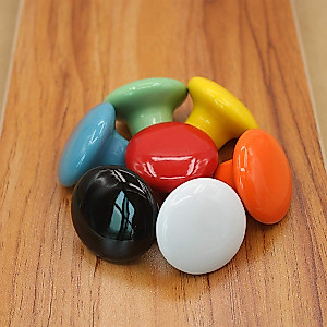 HUAMULAN 15PCS White Glossy Ceramic Knobs Button Round Mushroom Cabinet Dresser Vintage Pulls Door Handles Cupboard Wardrobe Drawer, Dia. 1.5 inch 38mm