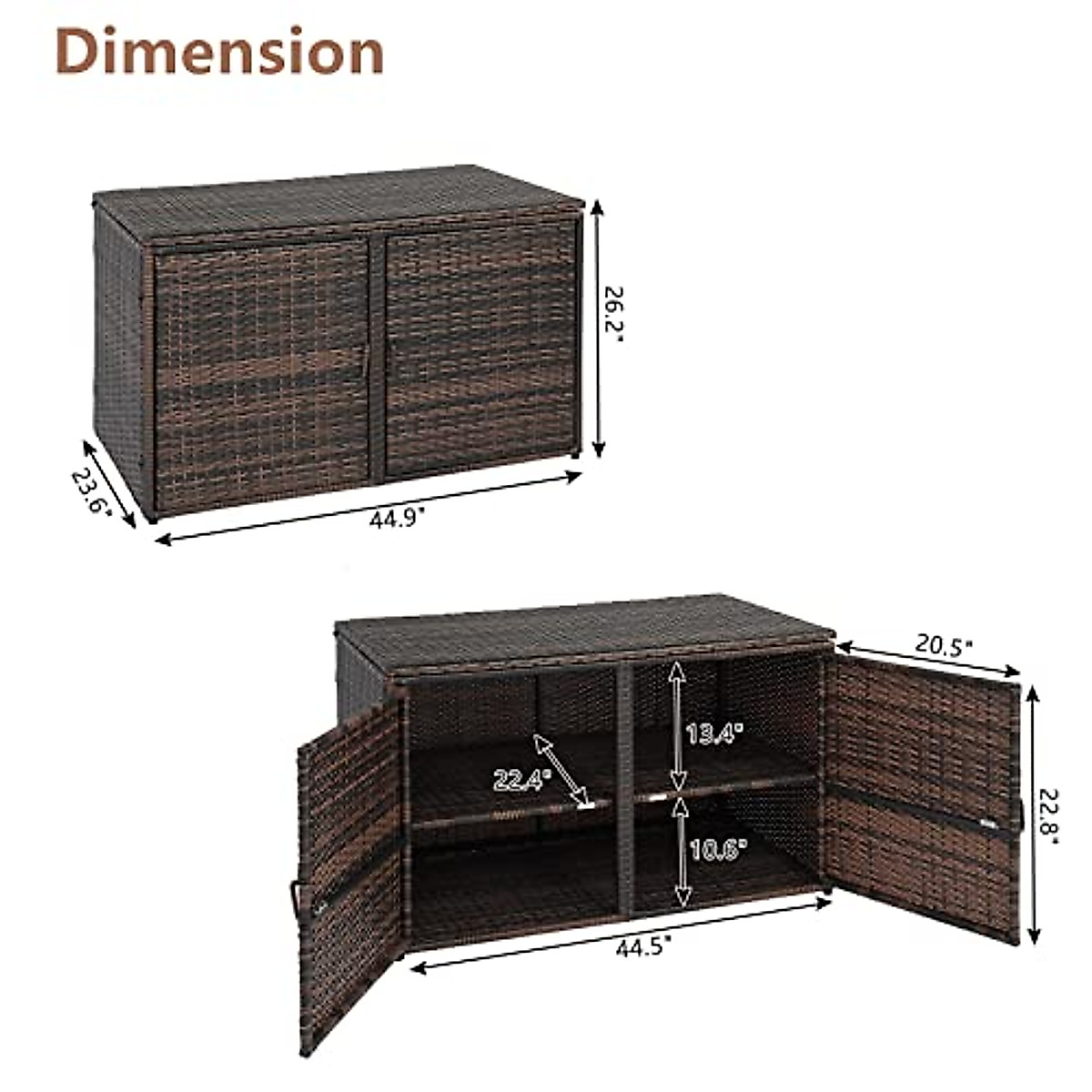 Outvita Outdoor Storage Box, 88GAL Waterprrof Rattan Patio Deck Storage Container with Double Doors and Flip Cover for Backyard, Balcony, Poolside, Garden Brown