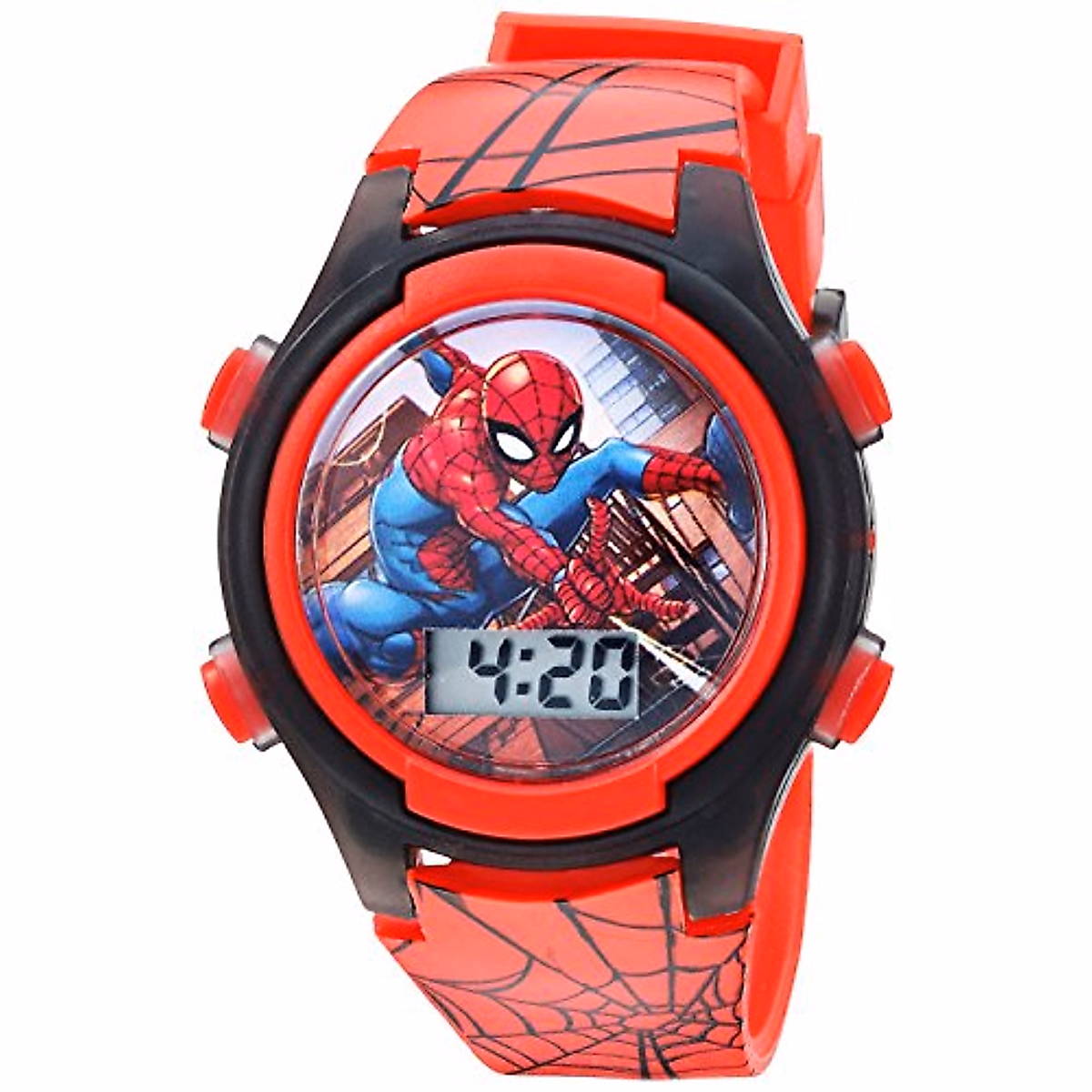 Accutime Kids Marvel Spider-Man Digital Quartz Plastic Watch for Boys & Girls with LCD Display, Red/Black (Model: SPD3515A)