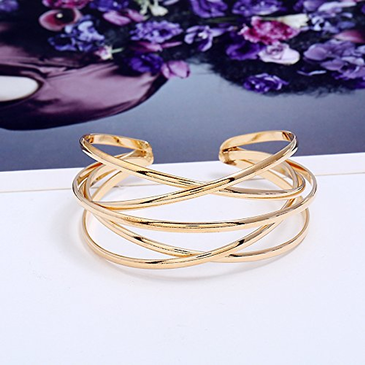 FUTIMELY Boho Chunky Cuff Bracelet for Women,Gold/Silver/Rose gold Multi-layer Cross Wire Bangle Bracelets Open Adjustable Wide Cuff Bracelet Fashion Statement Jewelry