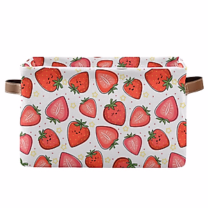 ALAZA Strawberry Star Polka Dots Large Storage Basket with Handles Foldable Decorative 1 Pack Storage Bin Box for Organizing Living Room Shelves Office Closet Clothes