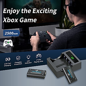 LP Xbox Controller Battery Charger Pack, 2 x 2500mAh Rechargeable Batteries with Charger Station for Xbox Series X|S, Xbox One S/One X/One Elite Controllers with LCD Dual Charger