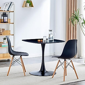 ATSNOW 31.5 in Black Square Pedestal Tulip Table, Mid Century Modern Dining Table for Small Spaces