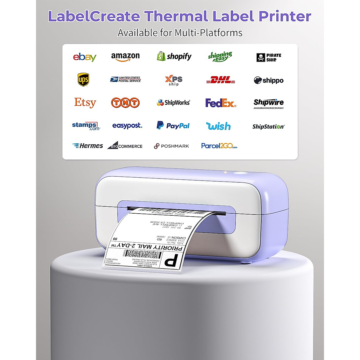 LabelCreate Thermal Shipping Label Printer, 4x6 Thermal Label Printer, Label Printer for Small Business, Direct Thermal Printer Compatible with Amazon Shopify Etsy Ebay FedEx USPS（Only USB）
