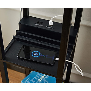 Floor Lamp with Shelves -Shelf Floor Lamp with 2 USB Charging Ports & Electric Outlet - Tall & Narrow Tower Nightstand for Living Room & Bedroom - Modern, Asian End Table with Light Attached