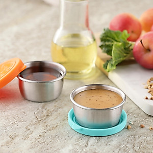 MONGSEW 6PCS Salad Dressing Container To Go, Small Condiment Containers with Leakproof Silicone Lids, Stainless Steel Condiment Containers for Lunch Bento Box, Work, School, Picnics (1.7oz each