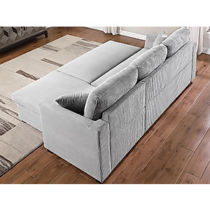 BEEY Small Sleeper Sofa, 82" Convertible L Shaped Couch with Pull Out Bed and Storage Chaise, Corduroy Sectional Sofa Bed for Bedroom, Living Room, Apartment, Light Grey