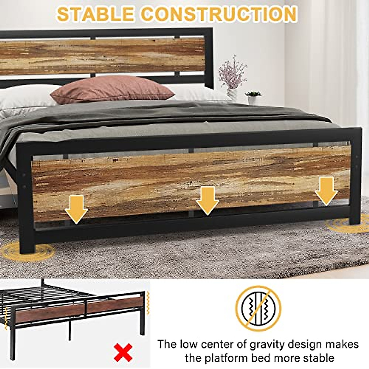 Pliwier Bed Frame with Headboard and Footboard, 13 Heavy Duty Bed Slats, 16 Sturdy Legs Support, No Box Spring Needed, Noise Free, Easy Assembly