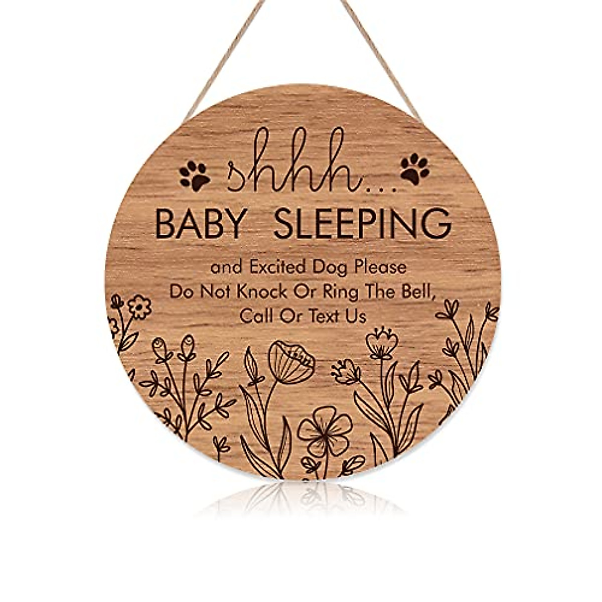 TOARTi Funny Baby Sleeping Hanging Sign Plaque, Do Not Knock Or Ring The Bell, Round Wooden Door Hanger for Baby Room, Nursery, Front Door, Door Knob Decor (12x12inch)
