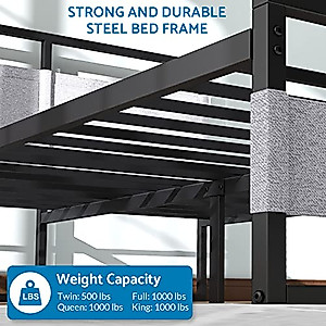 LIFERECORD Queen Metal Platform Bed Frame with Headboard and Pocket, Heavy Duty Steel Slat Bed No Box Spring Needed Noise Free Modern