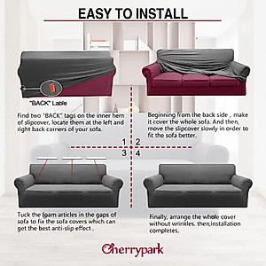 Cherrypark High Stretch Couch Cover for 2 Cushion Couch Universal Waterproof 2 Seat Sofa Covers Non Slip Sofa Slipcovers with Elastic Hem Living Room Furniture Protector (Medium, Blackish Green)