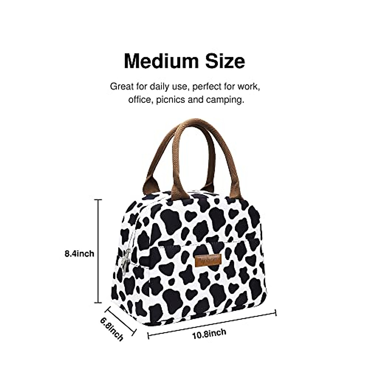Aiphamy Insulated Lunch Bag Reusable Lunch Box Lunch Cooler Tote Bag for Women Men Adults Work Picnic (Cow Print)
