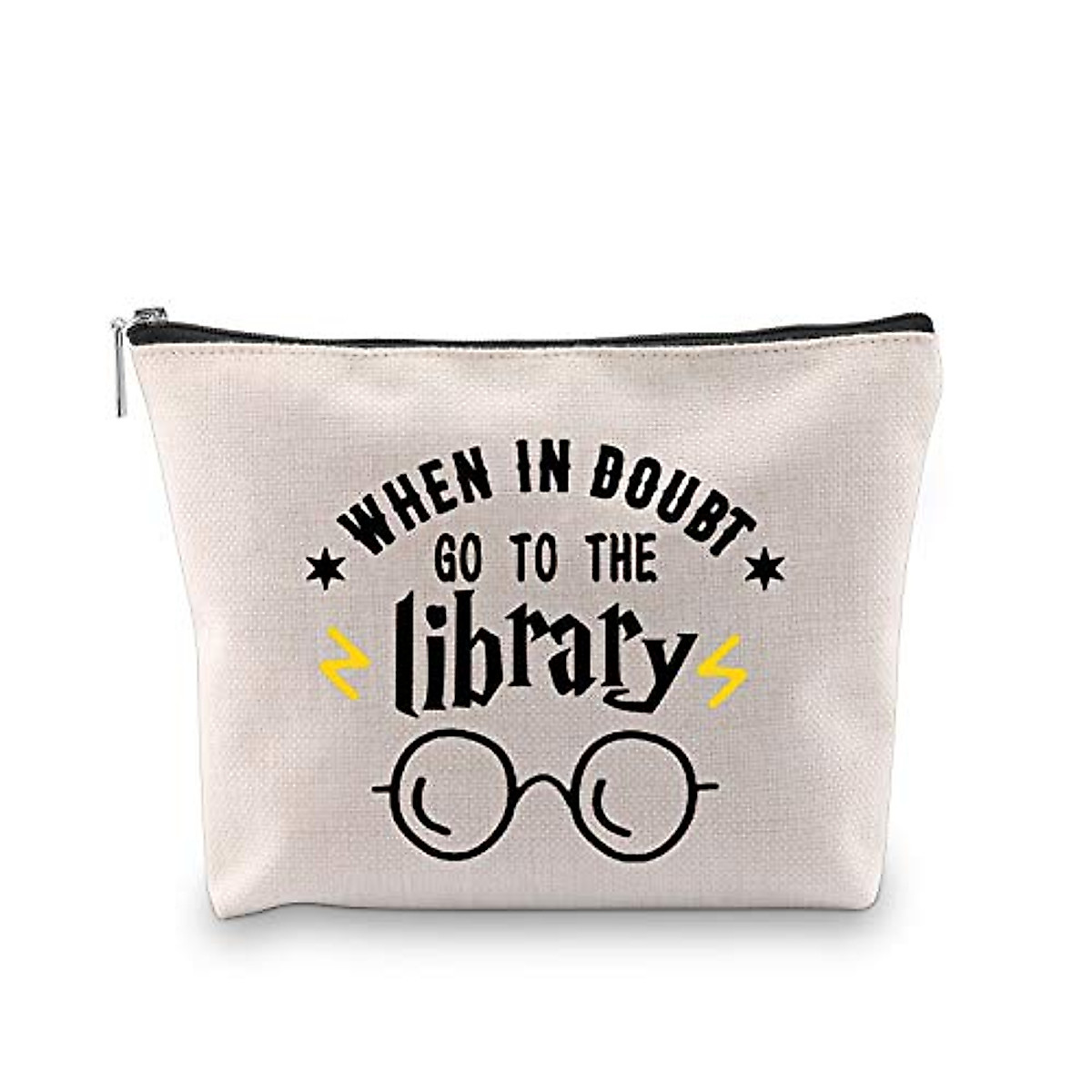 Literary Book Themed Zipper Pouch Canvas Pen Pencil Case Pouch Pen Organizer Bag Gifts for Book Lovers, Readers, Librarian and Bibliophiles (library bag)