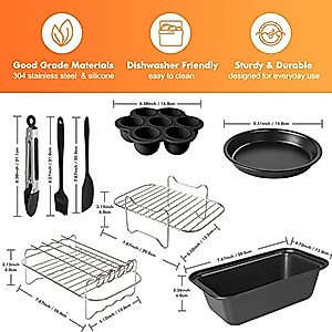 Dual Basket Air Fryer Accessories, Set of 10 Fit for Ninja Dual Air Fryer DZ201, DZ401 & Most 8 Quart - 10 Quart and Larger Dual Zone Air Fryer, Include Cake Pizza Pan, Rack & Skewer, Paper Liner, etc