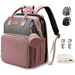 WOOMADA Baby Diaper Bag Backpack with Changing Station & Organizing Pouches for Baby Girl (pink2)