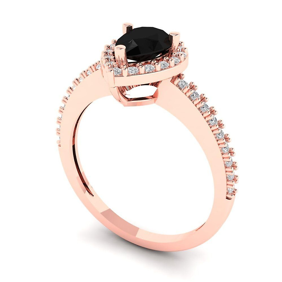 1.16ct Pear Cut Solitaire with accent Black Onyx Designer Wedding Bridal art deco Anniversary Ring 14k Pink Rose Gold 3.5