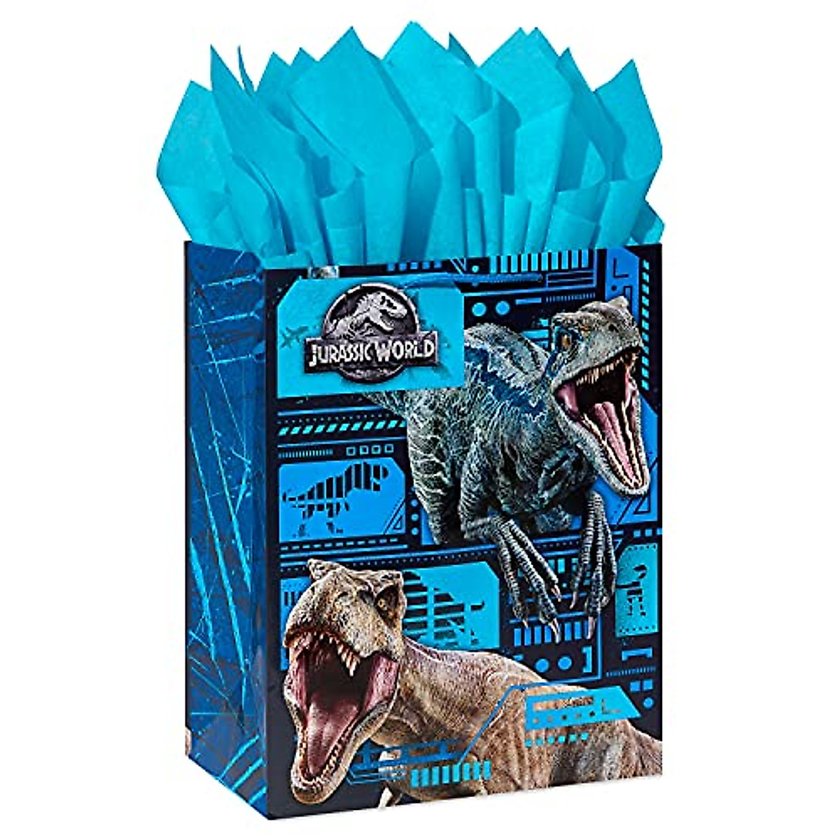 American Greetings 13" Large Birthday Gift Bag with Tissue Paper, Jurassic World (1 Bag, 6-Sheets)