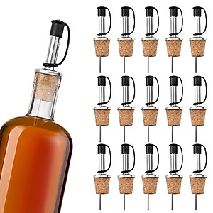 Worldity 16PCS Wine Cork Pourer Spout, Stainless Steel Wine Pourers, Liquor Dispenser with Dust Cap, Oil Pouring Spout Rubber Wine Bottle Corks for Wine Olive Oil Vinegar Bottles