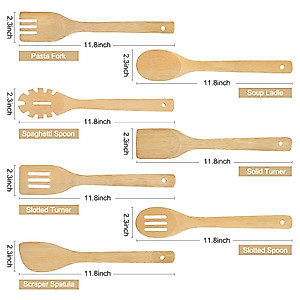[7-PCS] Wooden Spoons for Cooking is for All Kitchen. Made From Bamboo Wood, Wooden Spatula & Wooden Spoon 11.8 in. and Non-Stick Surface, Suitable for Home & Chef Use or Gift for Someone Special.