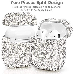 Luxurious Shining Rhinestone Diamante Apple AirPods Case, Bling Sparkle Protective Cover Carrying Mickey Ball Keychain for Airpods 2nd & 1st Gen,Shockproof Anti-Scratch Anti-dust (Silver)