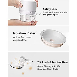 AYOTEE Cordless Portable Mini Food Chopper, Small Electric Food Processor For Garlic Veggie, Dicing, Mincing & Puree , 100ml, Baby Food Maker, White