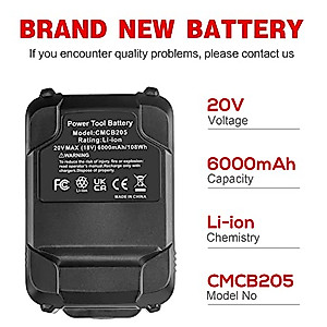 HERISKEER Replacement Battery 6.0 AH for Craftsman 20V Battery, V20 Series, Lithium-ion, 2-Pack, (CMCB204/ CMCB202)