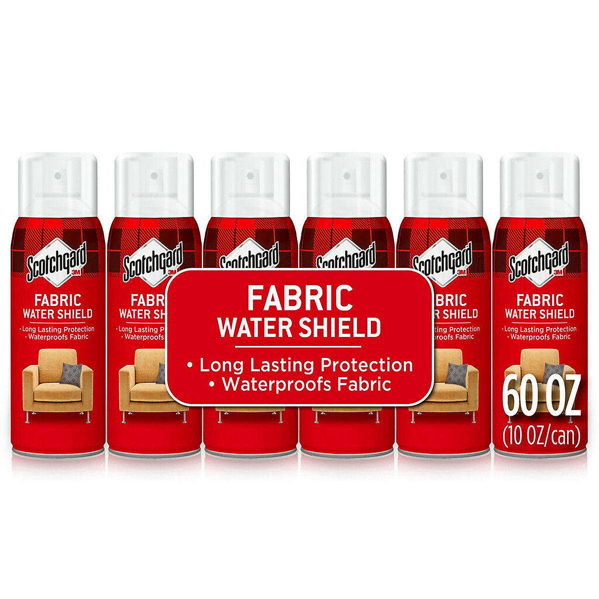 Scotchgard Fabric Water Shield, 60 Ounces (Six, 10 Ounce Cans), Repels Water, Ideal for Couches, Pillows, Furniture, Shoes and More, Long Lasting Protection