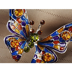 Alilang Womens Silvery Tone Sparkle Colorful Crystal Rhinestone Enamel Butterfly Bug Adjustable Ring