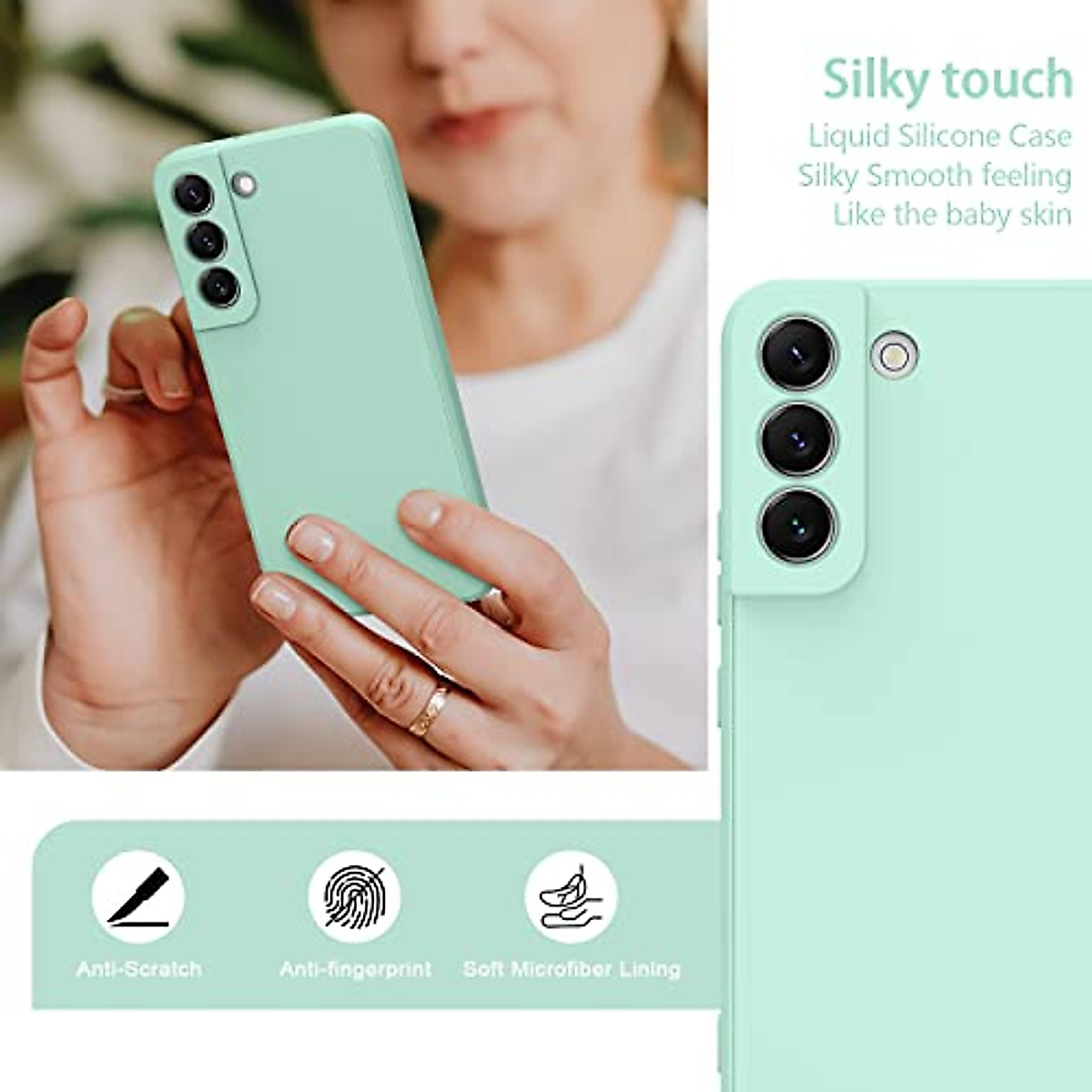 Vanjua [2 Pack] for Samsung Galaxy S22 Case, Stylish Liquid Silicone Slim Full-Body Protective Cover for Samsung Galaxy S22 5G 6.1 Inch Phone Case (Light Cyan+Violet)