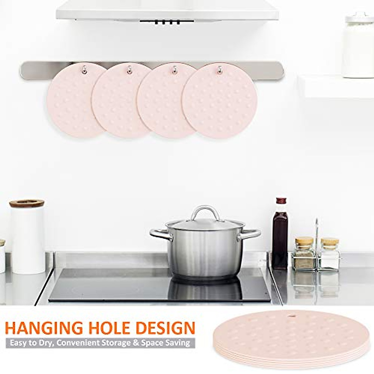 Silicone Trivet Mat Pot Holders, 5 Pack Heat Resistant Non-Slip Kitchen Trivets, Super Soft Flexible Easy to Wash and Dry, Perfect for Hot Pots and Pans, Dining Table and Countertop, Jar Opener