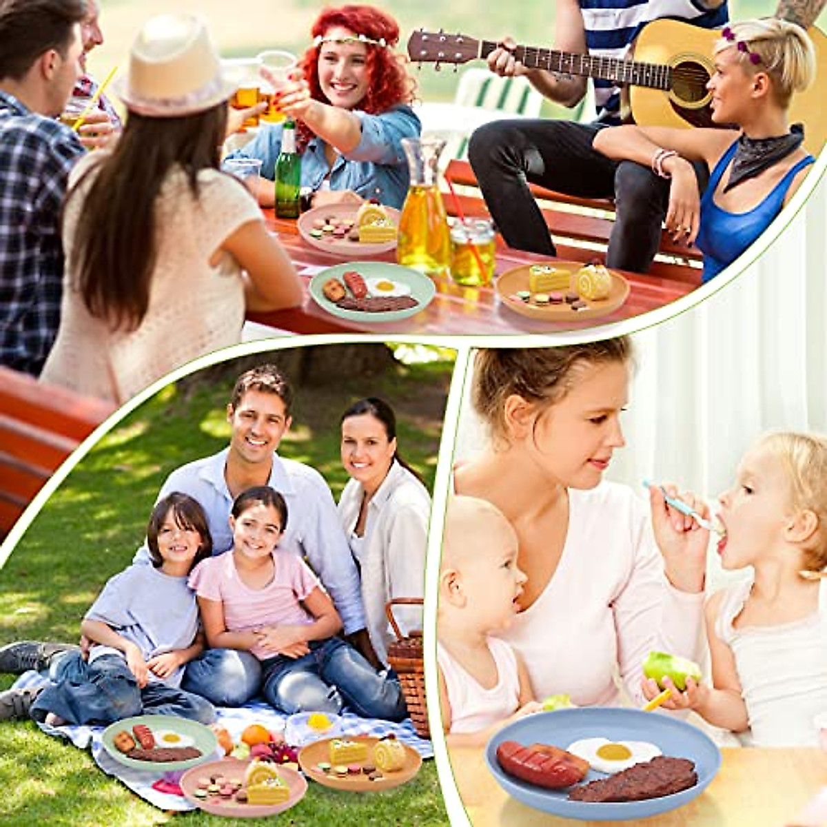 Dwrttow 12 Pack Wheat Straw Plates,9 Inch Lightweight Straw Plates,Plastic Plates Reusable,Unbreakable Deep Dinner Plates,Perfect for Dinner Dishes,BPA free & Eco-Friendly,Dishwasher & Microwave Safe