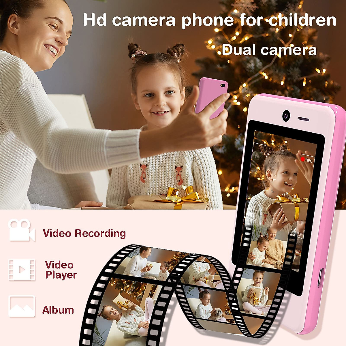 PTHTECHUS® Kids Phone Toy for Boys Girls, 3.8 "Touch Screen Toddler Smartphone with Fun Cameras 16 Games MP3 Music Player Audio Recorder Pedometer Torch Alarm Clock Children Phone for Ages 4-14