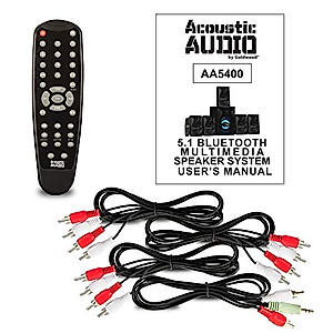 Acoustic Audio by Goldwood Bluetooth 5.1 Surround Sound System with LED Light Display, FM Tuner, USB and SD Card Inputs - 6-Piece Home Theater Speaker Set, Includes Remote Control - AA5400 Black