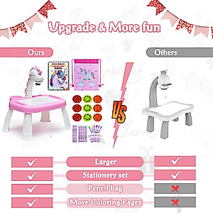 Unicorn Drawing Projector Table Set for Kids Girls Include Unicorn Art Supplies, Pink Doodle Sketcher Table Kit Toddler Tracing and Painting Projection