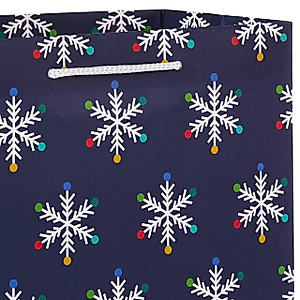 Hallmark 9" Medium Holiday Gift Bag Bundle (6 Bags, 3 Designs: Red Polka Dot, Colorful Christmas Trees, Navy Snowflake) for Christmas, Birthdays, Kids