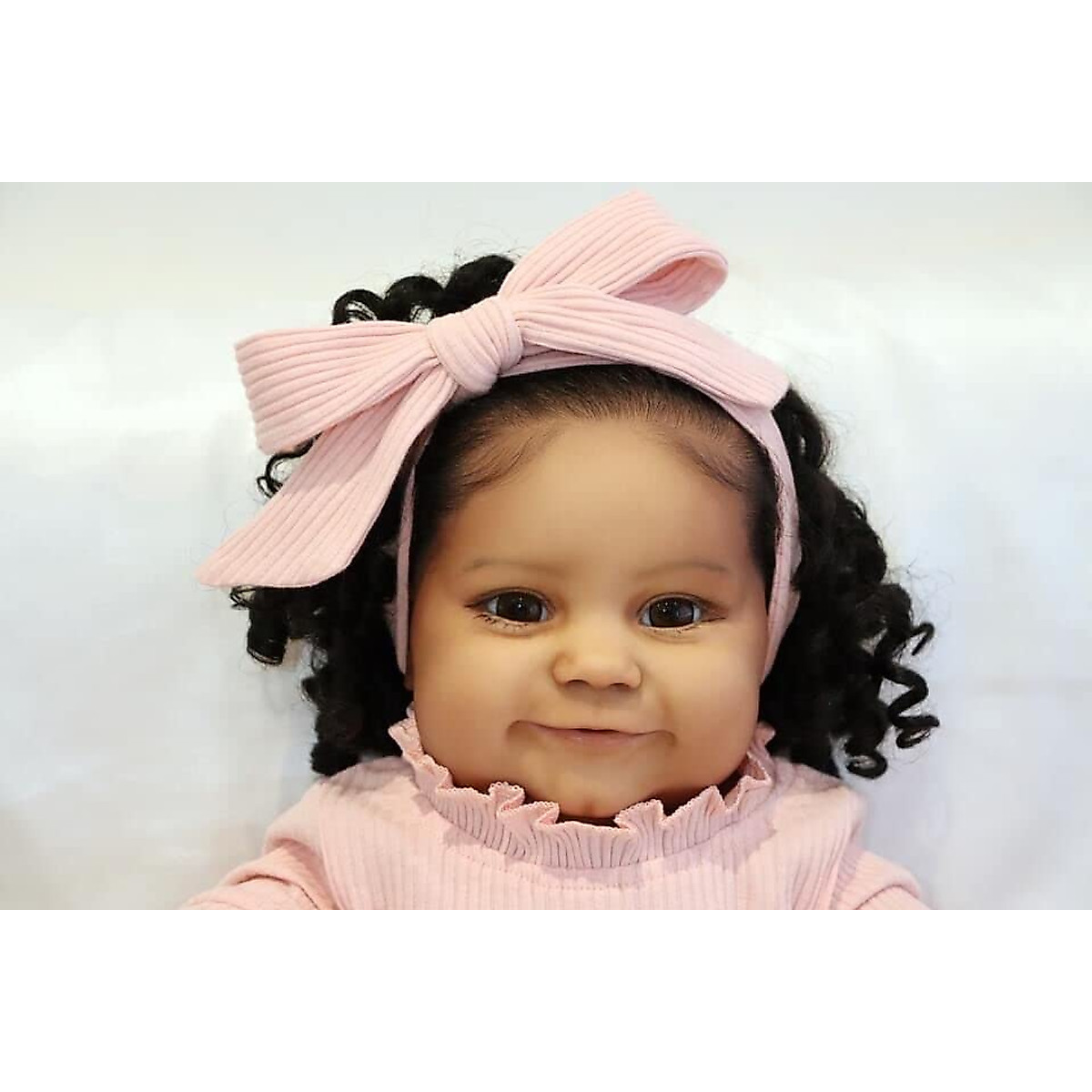 Anano Biracial Reborn Babies That Looks Real Girl Black with Real Hair with A Dress On 24 Inch African American Reborn Doll Brown Skin Silicone Baby Chubby Body Mixed Reborn Dolls