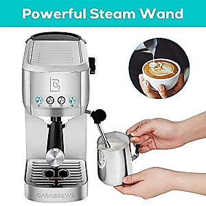 CASABREWS Espresso Machine 20 Bar, Professional Coffee Maker Cappuccino Latte Machine with Steam Milk Frother, Espresso Coffee Machine with 49oz Removable Water Tank, Stainless Steel, Gift for Dad Mom