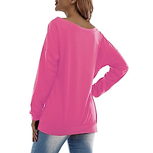 Century Star Women Long Sleeve Sweatshirts Off the Shoulder Sweatshirt Oversized letter Print Sweaters Pullover Casual Shirt Tops Rose Red Large (Lable Size Medium)