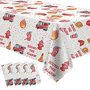HIPVVILD Fire Truck Birthday Party Tablecloth Supplies - Disposable Firefighter Party Table Cover Decorations, Firetruck Fireman Theme Birthday Baby Shower Table Cloth - 4 Pack (54in x 108in)