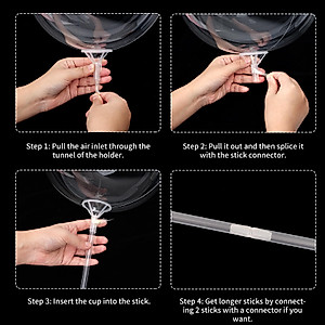 RUBFAC 50pcs Balloon Sticks with Cups, 16in Clear Bobo Balloon Holders Large and Long Balloon Stand for Large Balloons Birthday Graduation Wedding Party Decorations