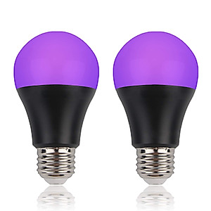GREENIC UV Led Black Light Bulb 2 Pack, 8W (60W Equivalent) A19 E26 Blacklight Bulb UVA Level 385-400nm, Glow in Dark for Body Paint Club Party Neon Posters