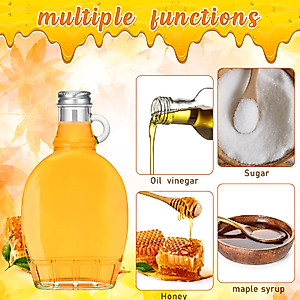 meekoo 24 Pieces 8 oz Glass Syrup Bottles with Aluminum Lid and Loop Handle Glass Maple Syrup Bottles Maple Syrup Jars Syrup Container with 4 Funnels for Potion Juice Milk Storage Gift Sauce Oil