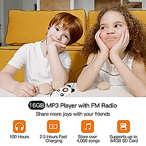 RUIZU 16GB MP3 Player for Kids, Cute Panda Portable Music Player MP3, Child MP3 Player with Bluetooth 5.0, Speaker, FM Radio, Voice Recorder, Alarm Clock, Stopwatch, Pedometer, Support up to 128GB
