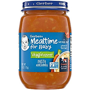 Gerber Mealtime for Baby 3rd Foods Veggie Power Baby Food Jar, Pasta Marinara, Non-GMO Pureed Baby Food for Crawlers, 6-Ounce Glass Jar (Pack of 12 Jars)